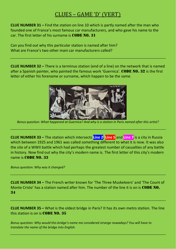 ESCAPE THE PARIS METRO Game | Teaching Resources