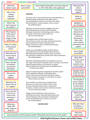 GCSE English Poetry EXPOSURE worksheet | Teaching Resources