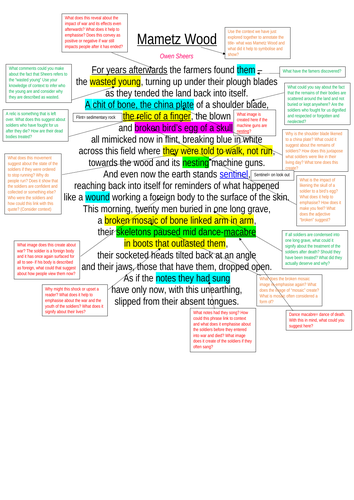 Anthology poetry (ALL 18) WJEC EDUQAS Differentiated question sheets ...