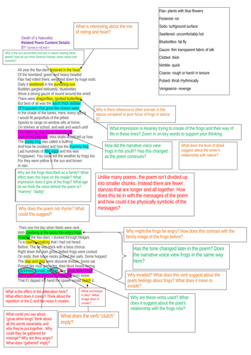 Anthology poetry (ALL 18) WJEC EDUQAS Differentiated question sheets ...