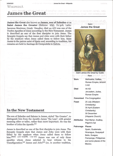 Saint James the Great (3 AD-44 AD) Feast Day 25th July | Teaching Resources
