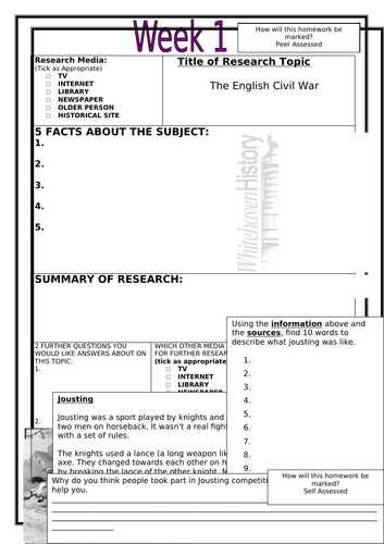 Homework/Research booklets for History - Year 7 through to Year 9 ...