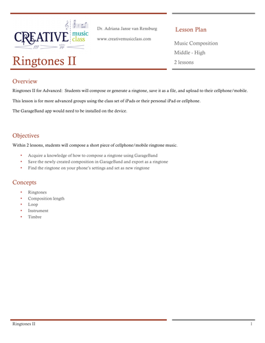 Ringtones II Music Composition Lesson Plan | Teaching Resources