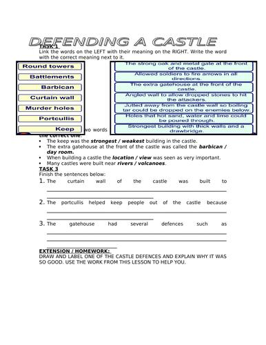 Defending a castle - year 7 history | Teaching Resources