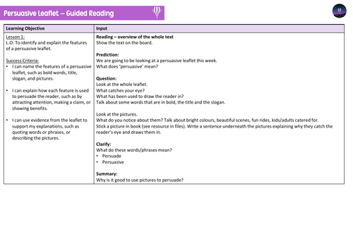 Persuasive Leaflet – Guided Reading Unit (Y3/Y4 | KS2) | 5 Fully ...