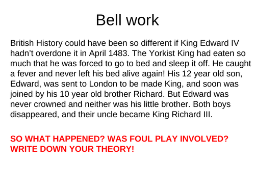 Princes in the Tower Lesson Series - Year 7 | Teaching Resources