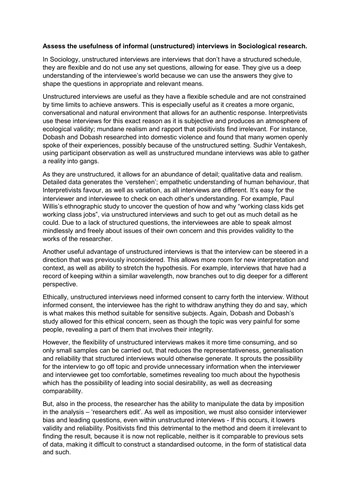 Assess the usefulness of informal (unstructured) interviews in ...