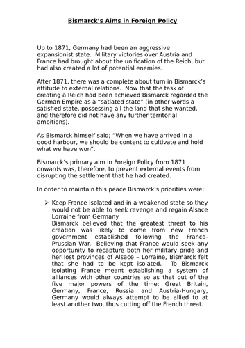 Bismarck's Aims in his Foreign Policy - Source based lesson | Teaching ...