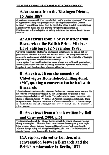 Bismarck's Aims in his Foreign Policy - Source based lesson | Teaching ...