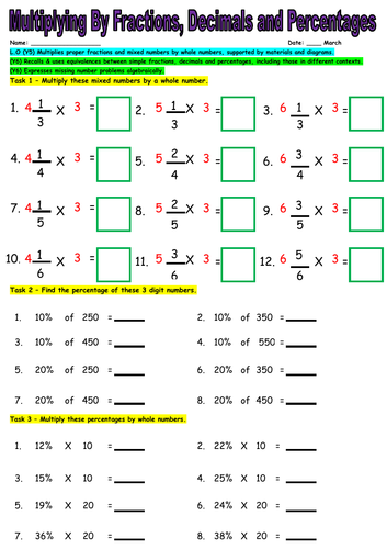 Multiplying Numbers by Fractions and Percentages ** 4 Differentiated ...