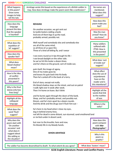 GCSE English Poetry REMAINS worksheet | Teaching Resources