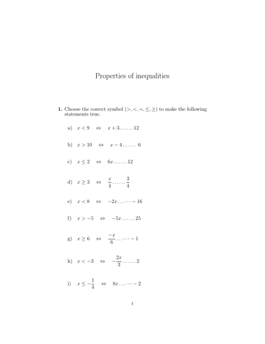 Properties of inequalities worksheet no 2 (with solutions) | Teaching ...