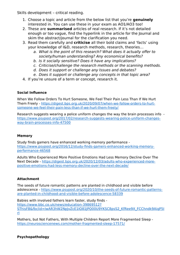 Psychology Project (Research Methods / Reading / Enrichment ...