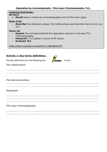Thin Layer Chromatography student workbook and teacher PowerPoint A ...