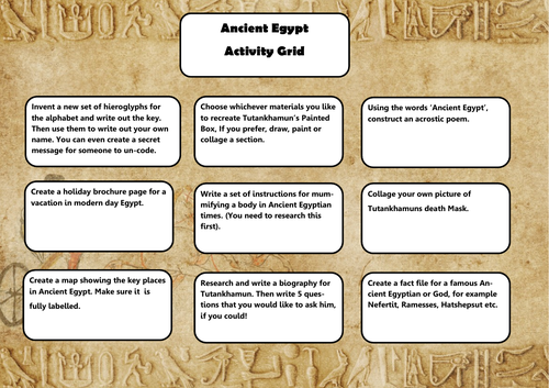 Ancient Egpyt - Activity grid | Teaching Resources