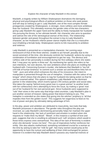 Lady Macbeth Character Analysis | Teaching Resources