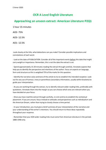 Unseen American Literature: guide to response | Teaching Resources