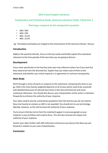 American Literature comparative essay guide | Teaching Resources