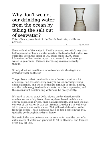 Potable Water in the Middle East Online Learning | Teaching Resources