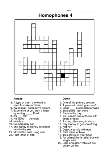 Homophone Crosswords and Word Searches | Teaching Resources