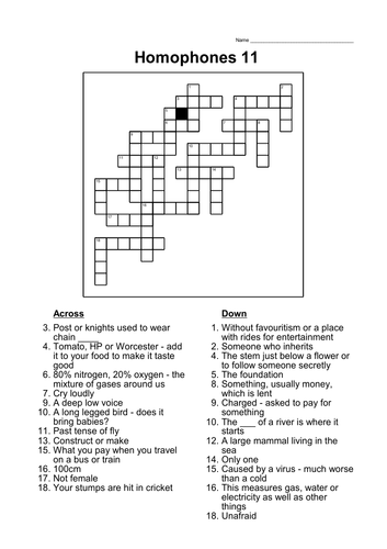 Homophone Crosswords and Word Searches | Teaching Resources