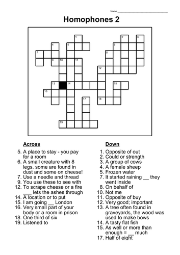 Homophone Crosswords and Word Searches | Teaching Resources