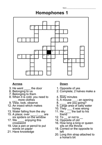 Homophone Crosswords and Word Searches | Teaching Resources