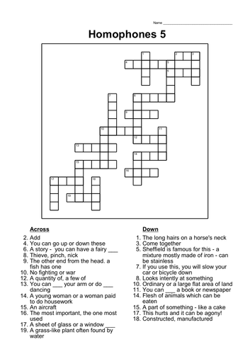 Homophone Crosswords and Word Searches | Teaching Resources