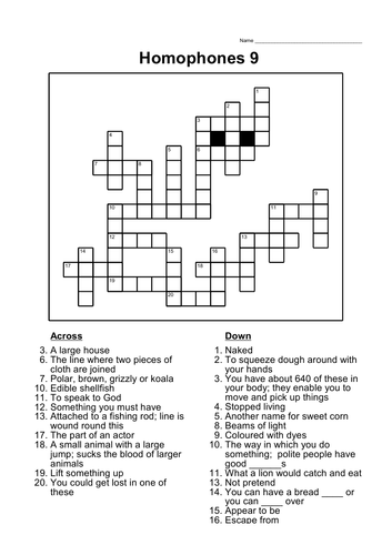Homophone Crosswords and Word Searches | Teaching Resources