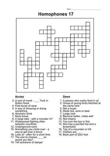 Homophone Crosswords and Word Searches | Teaching Resources