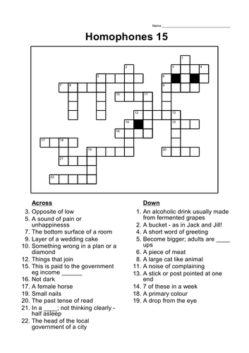 Homophone Crosswords and Word Searches | Teaching Resources