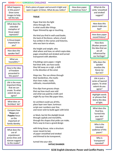 GCSE English Poetry TISSUE worksheet | Teaching Resources
