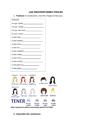 Year 7 Descripción física (hair and eyes) | Teaching Resources