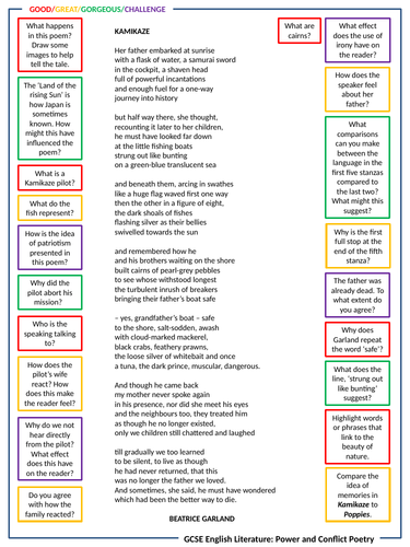 GCSE English Poetry Kamikaze worksheet | Teaching Resources