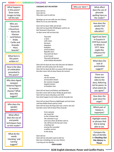 GCSE English Poetry CHECKING OUT ME HISTORY worksheet | Teaching Resources