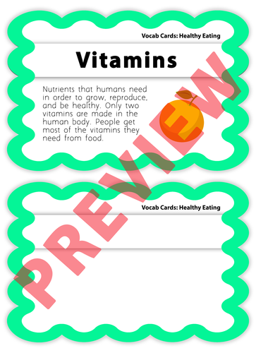 Healthy Eating Vocabulary Cards | Teaching Resources