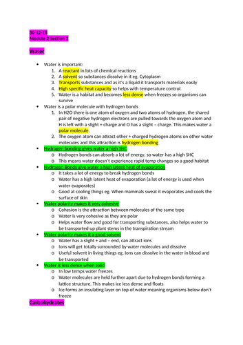 OCR Alevel Biology Module 2 Notes | Teaching Resources