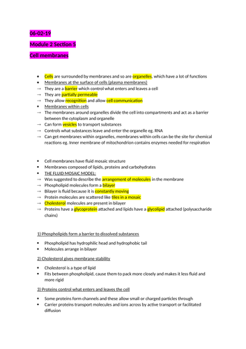 OCR Alevel Biology Module 2 Notes | Teaching Resources