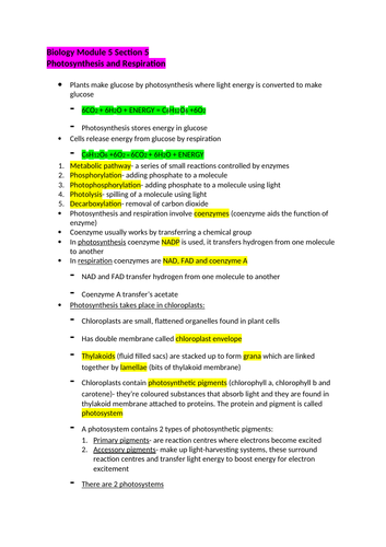 OCR Alevel Biology Module 5 Notes | Teaching Resources