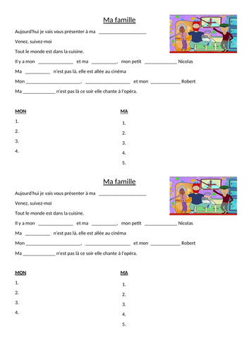 Ma famille (introduction to mon/ma) | Teaching Resources