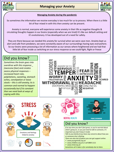 Anxiety + Mental Health - Home Learning | Teaching Resources