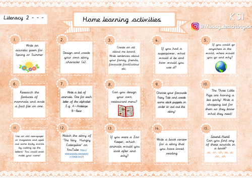 Home Learning Activities - Literacy 2 | Teaching Resources