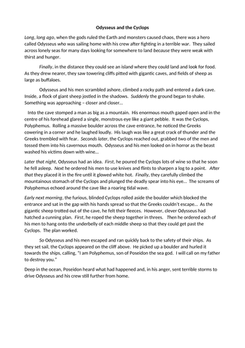 Year 5/6 Creative Writing Myths – adapted story based around Odysseus ...