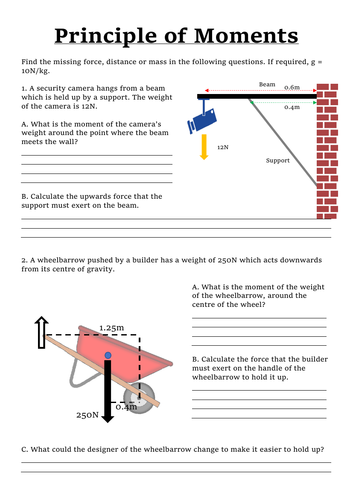Principle of Moments 2 Worksheet AND Google Form Quiz | Teaching Resources