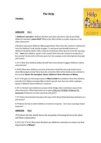 AQA A Level Literature The Help All Chapters SOW | Teaching Resources
