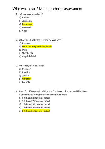 Who was Jesus? Multiple choice assessment | Teaching Resources