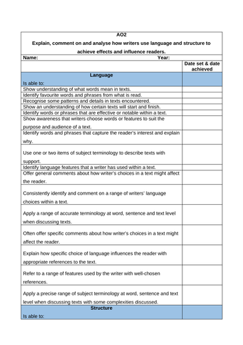Assessment Objectives 1-6 English Small Step Assessment | Teaching ...