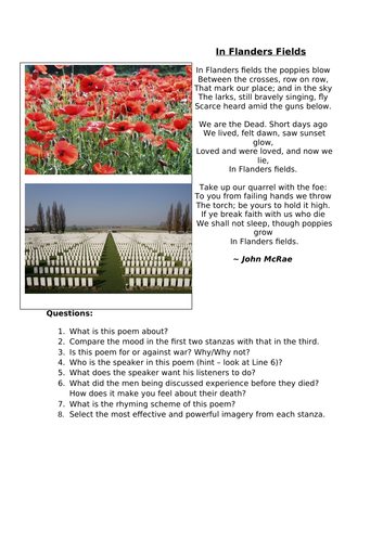 WW1/WW2 English scheme of work | Teaching Resources