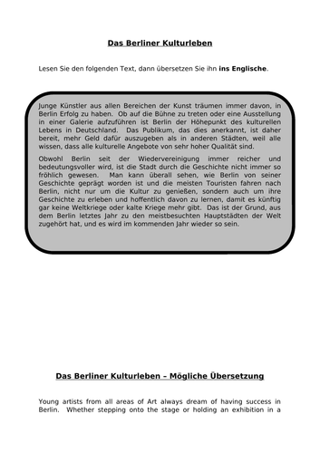 Das Berliner Kulturleben - English translation | Teaching Resources