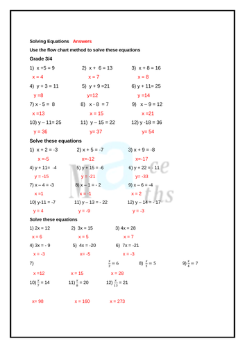 Solving Linear Equations KS2-4 / Easy flowchart method with Ans ...